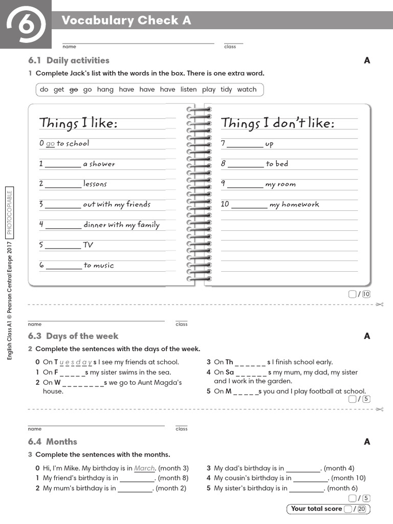 ECA1 - Tests - Vocabulary Check 6A | PDF | Linguistics | Human ...