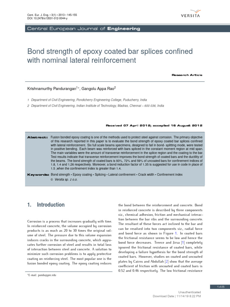 Bond Strength of Epoxy Coated Bars | PDF | Strength Of Materials | Fracture