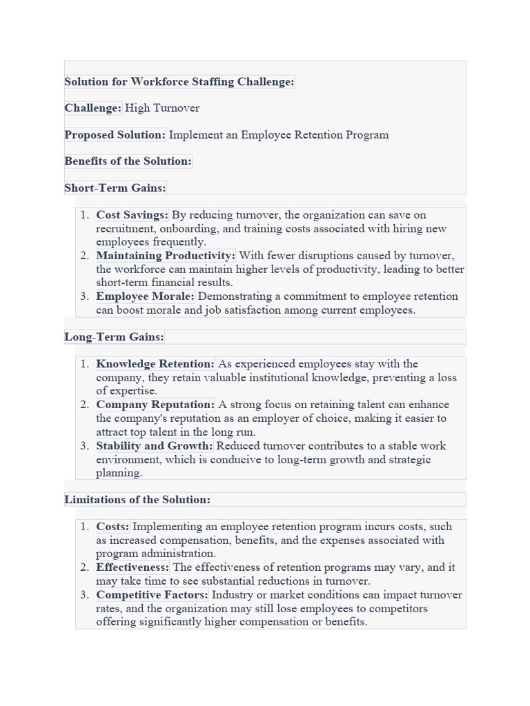 Solution For Workforce Staffing Challenge | PDF | Employee Retention ...
