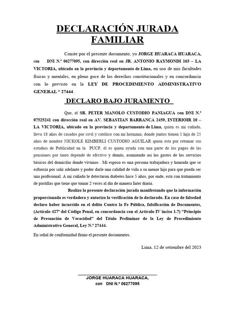 Declaraciones Jurada Cuñado | PDF | Declaración jurada | Justicia