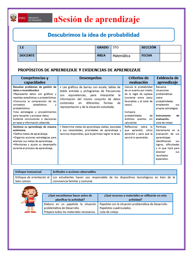 Sesión Matemática - Descubrimos La Probabilidad | PDF | Evaluación | Aprendizaje
