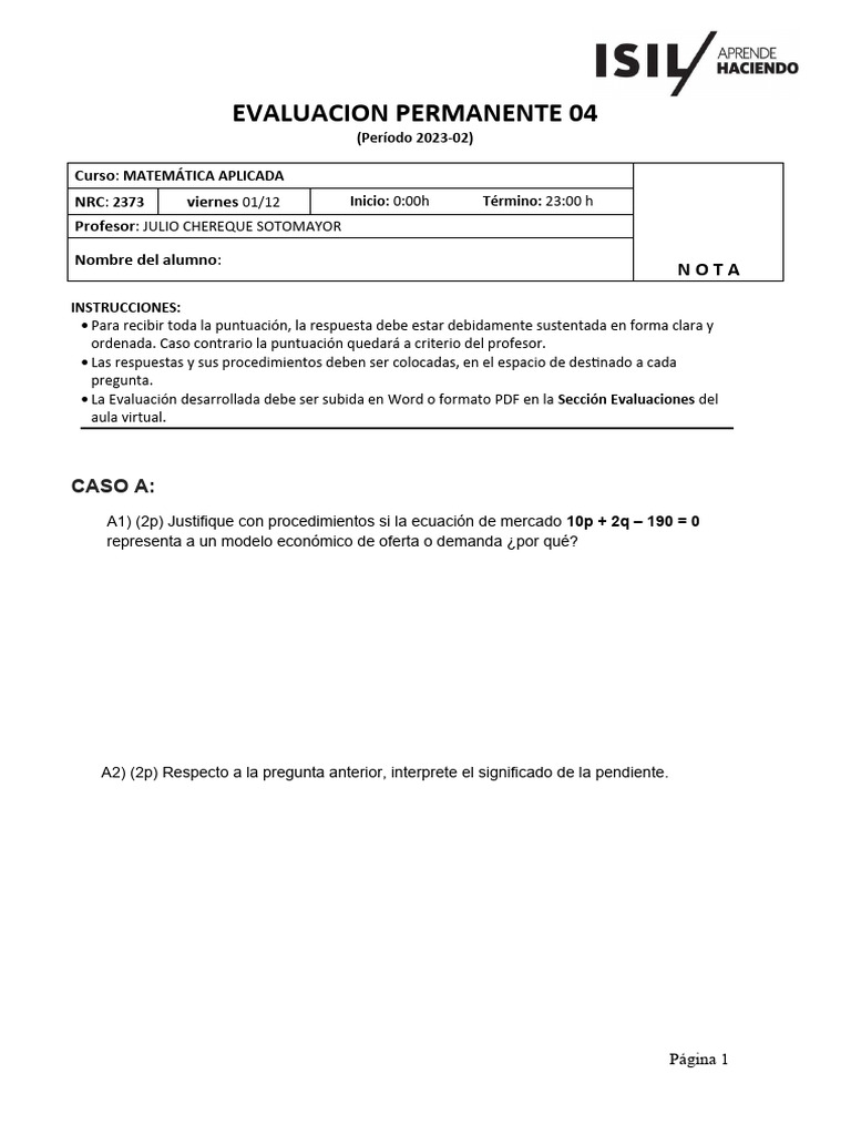 Eval Perm 4-MAT 23-2 | PDF | Oferta (economía)