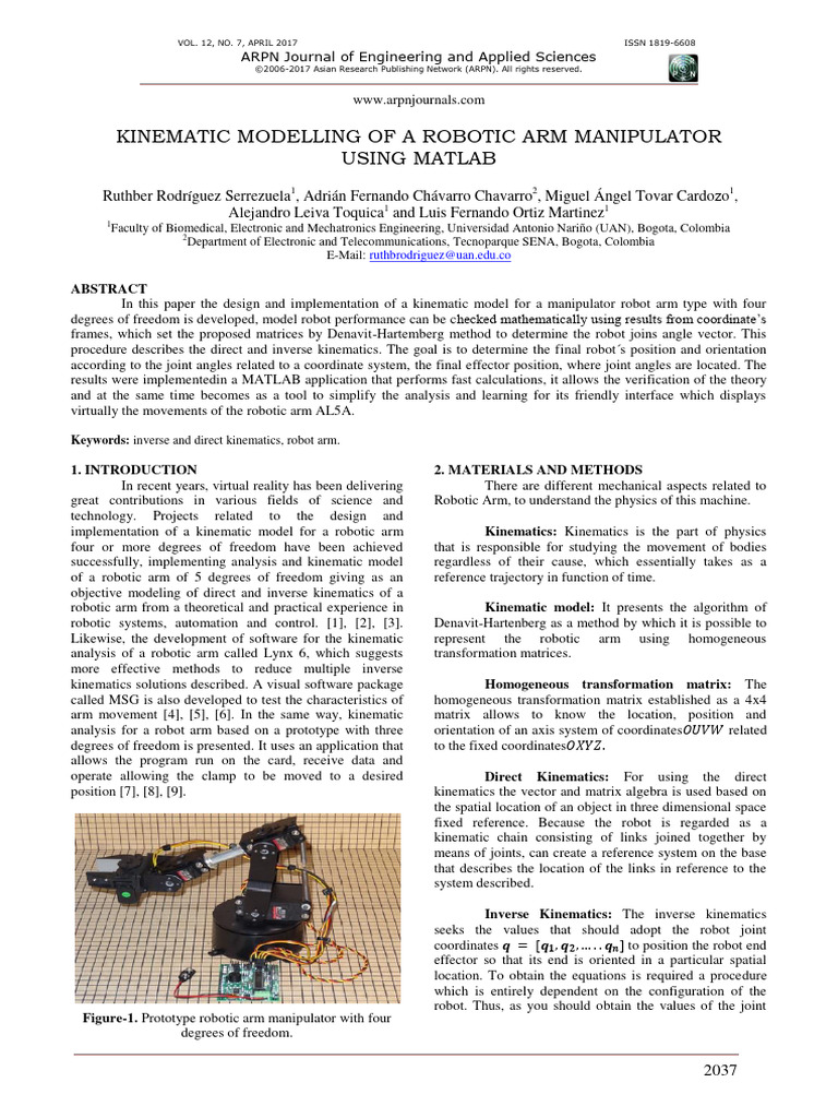 Robotic Matlab Pdf Cartesian Coordinate System Matrix Mathematics