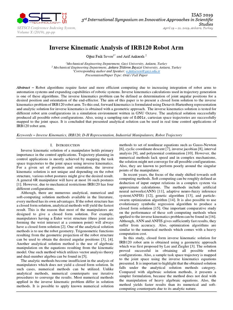 Inverse Kinematic Analysisof IRB120 Robot Arm | PDF | Kinematics | Mathematical Analysis