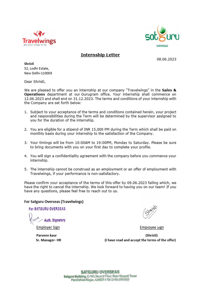 Internship Letter - Shristi-1 | PDF
