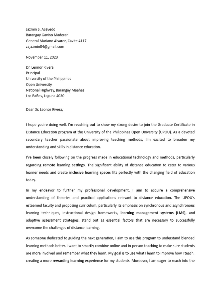 Proposal Letter | PDF | Distance Education | Educational Technology