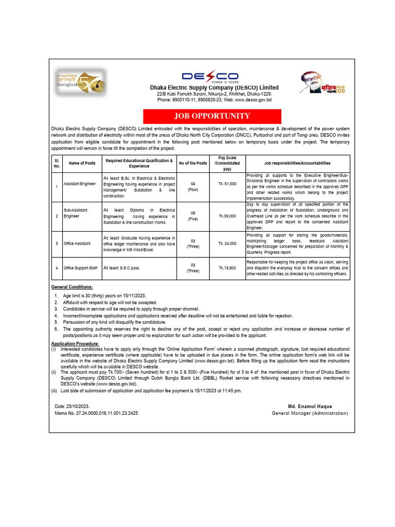 Desco Job Circular | PDF