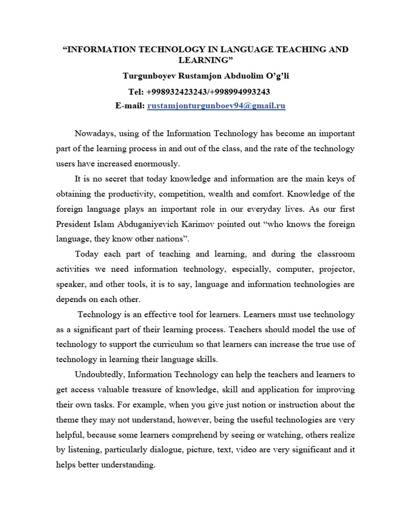 An Article About INFORMATION TECHNOLOGY IN LANGUAGE TEACHING AND ...
