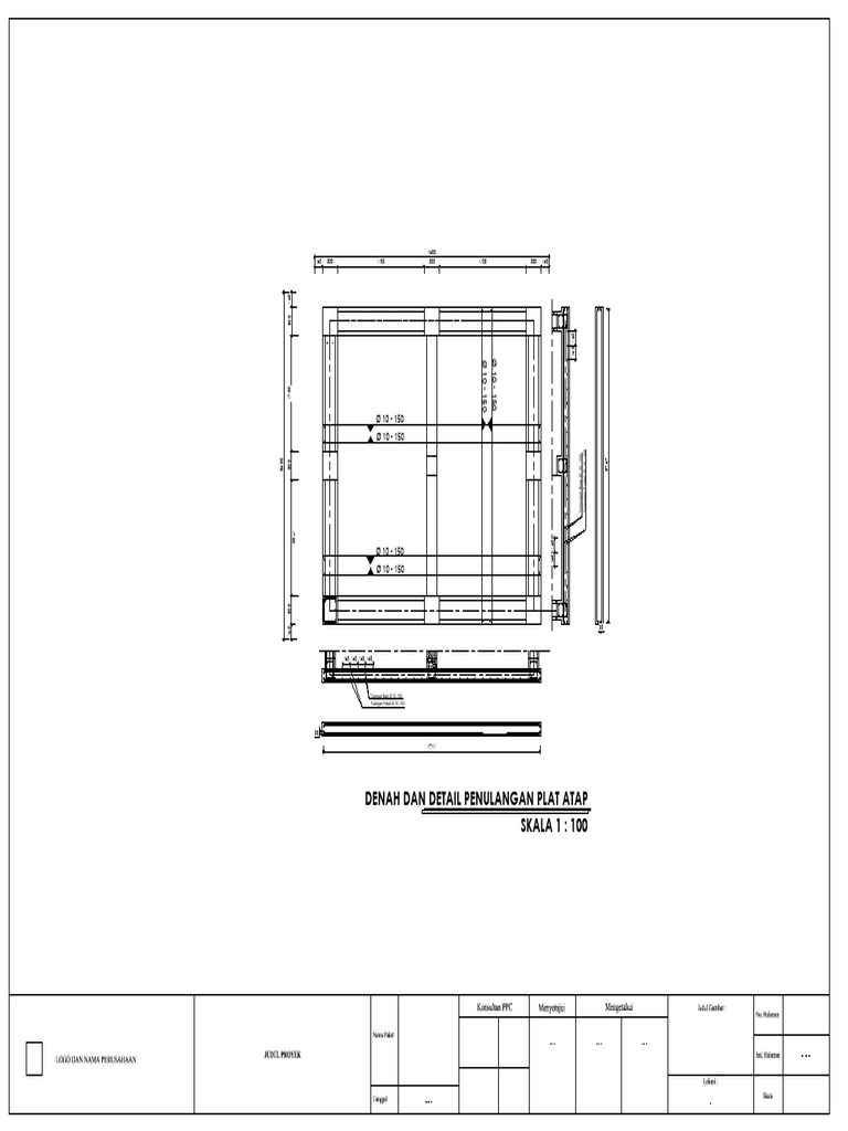 Denah Dan Detail Penulangan Plat Atap SKALA 1: 100: Judul Proyek | PDF