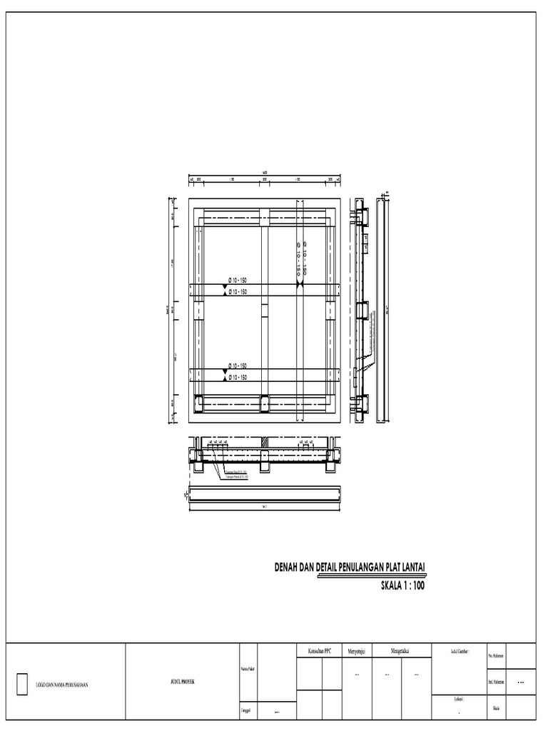 Denah Dan Detail Penulangan Plat Lantai SKALA 1: 100: Judul Proyek | PDF