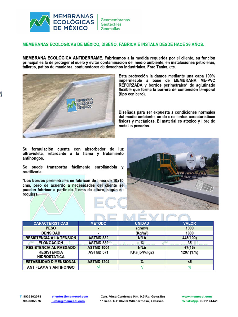 Ficha Tecnica Membrana Antiderrame 2023 | PDF | Naturaleza | Materiales