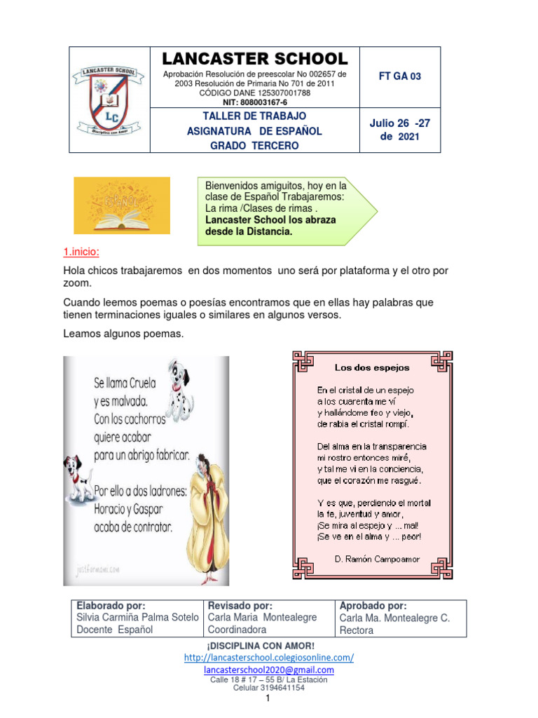 Rimas Clases de Rimas Julio 26 - 27 Grado 3° | PDF | Rima | Poética