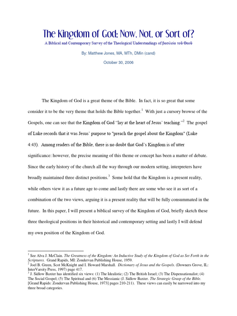 The Kingdom of God Paper | PDF | Jesus | Dispensationalism