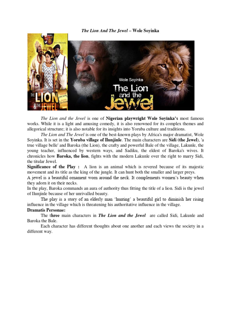 130-Commonwealth Literature-The Lion and The Jewel by Wole Soyinka ...