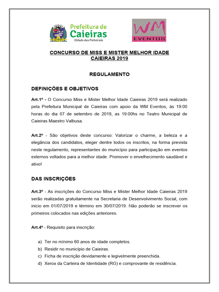Regulamento Modelo para Miss e Mister | PDF