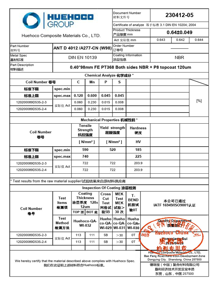 Huehoco Composite Materials Co., LTD. ANT D 4012 /A277-CN (W98) | PDF ...