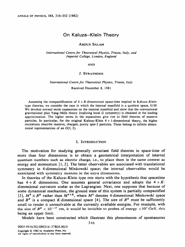 On Kaluza Klein Theory | PDF | Mathematical Concepts | Quantum Field Theory