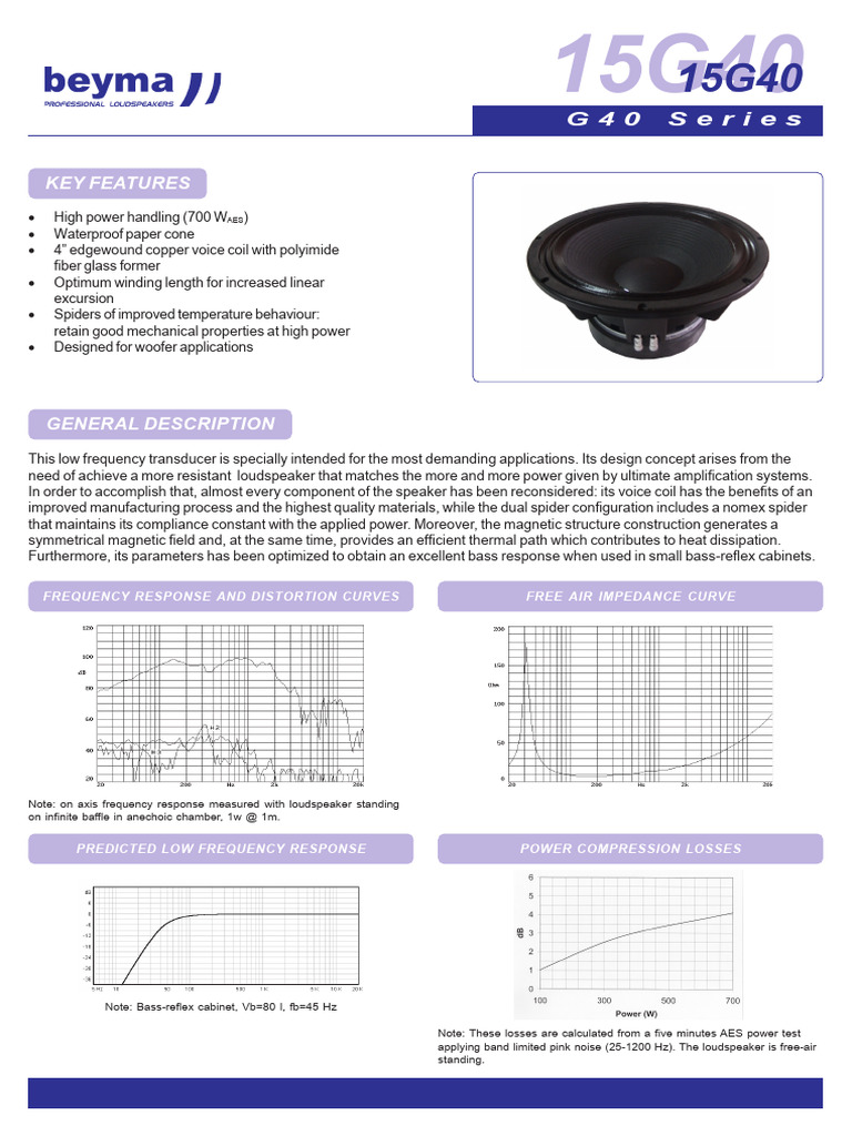 Key Features: G40 Series | PDF | Loudspeaker | Manufactured Goods