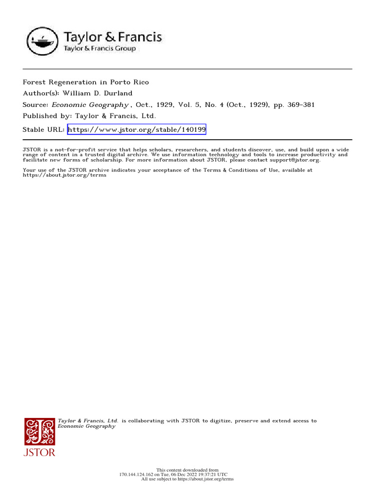 Durland 1929 Forest Regeneration in Porto Rico | PDF | Soil | Forests