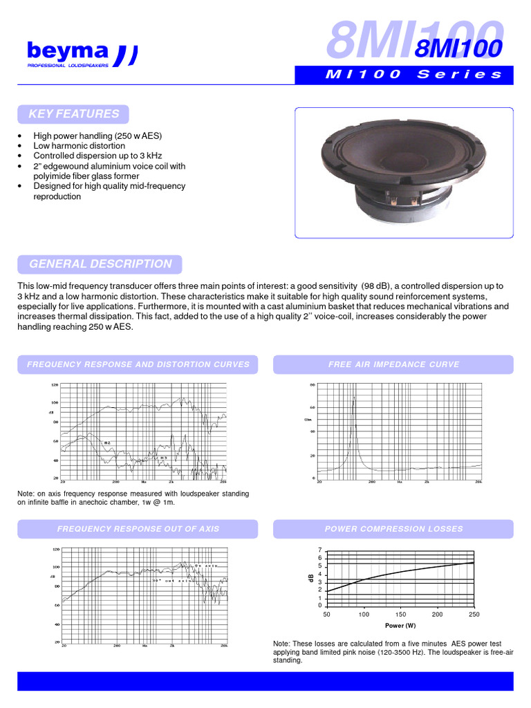8MI100 | PDF | Loudspeaker | Electronics
