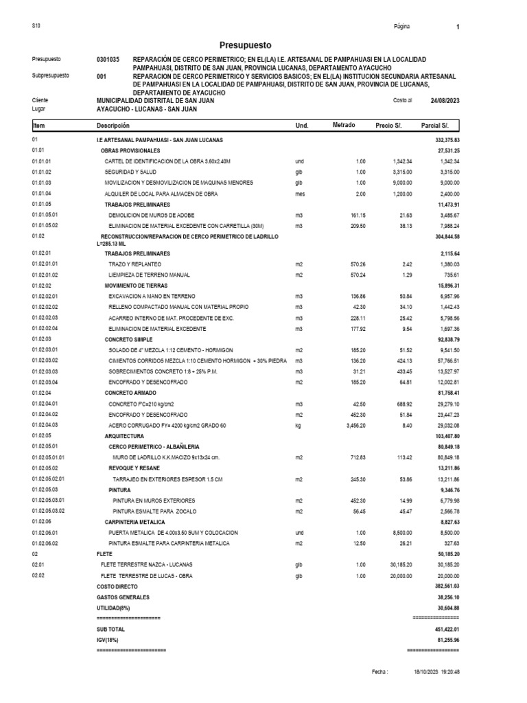 Ppto Final Okokok | PDF | Hormigón | Materiales