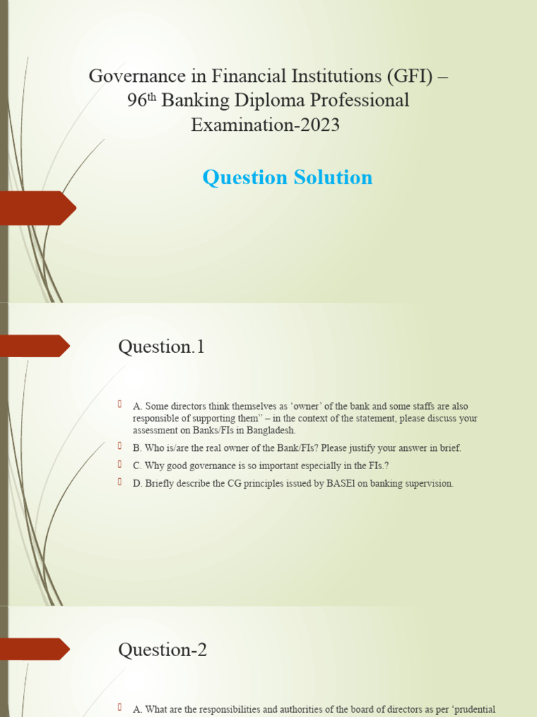 Governance in Financial Institutions (GFI) - Question Solution | PDF ...