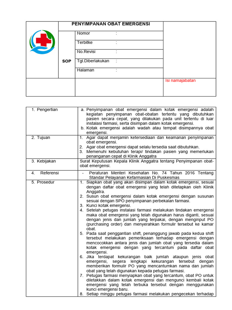 (Ka) Sop Penyimpanan Obat Emergency Dalam Kotak Emergency | PDF | Kesehatan Holistik | Sains ...