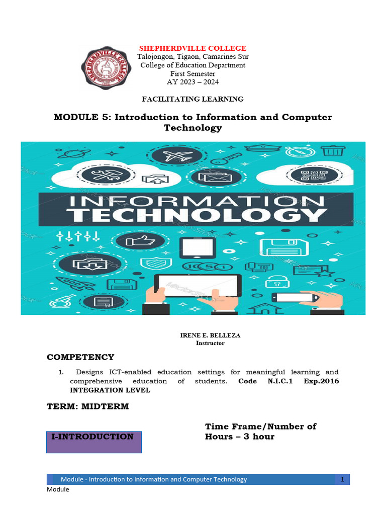 Introduction To Information and Computer Technology | PDF | Computer Data Storage | Microsoft Word