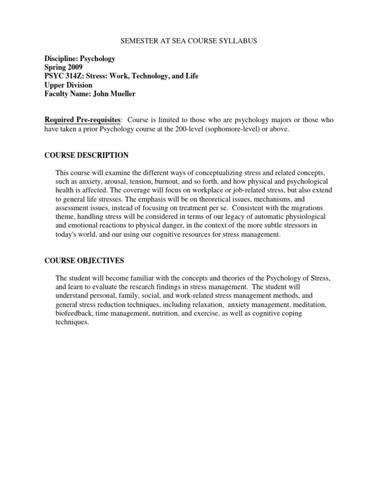 Mueller Spring 2009 | PDF | Stress Management | Stress (Biology)