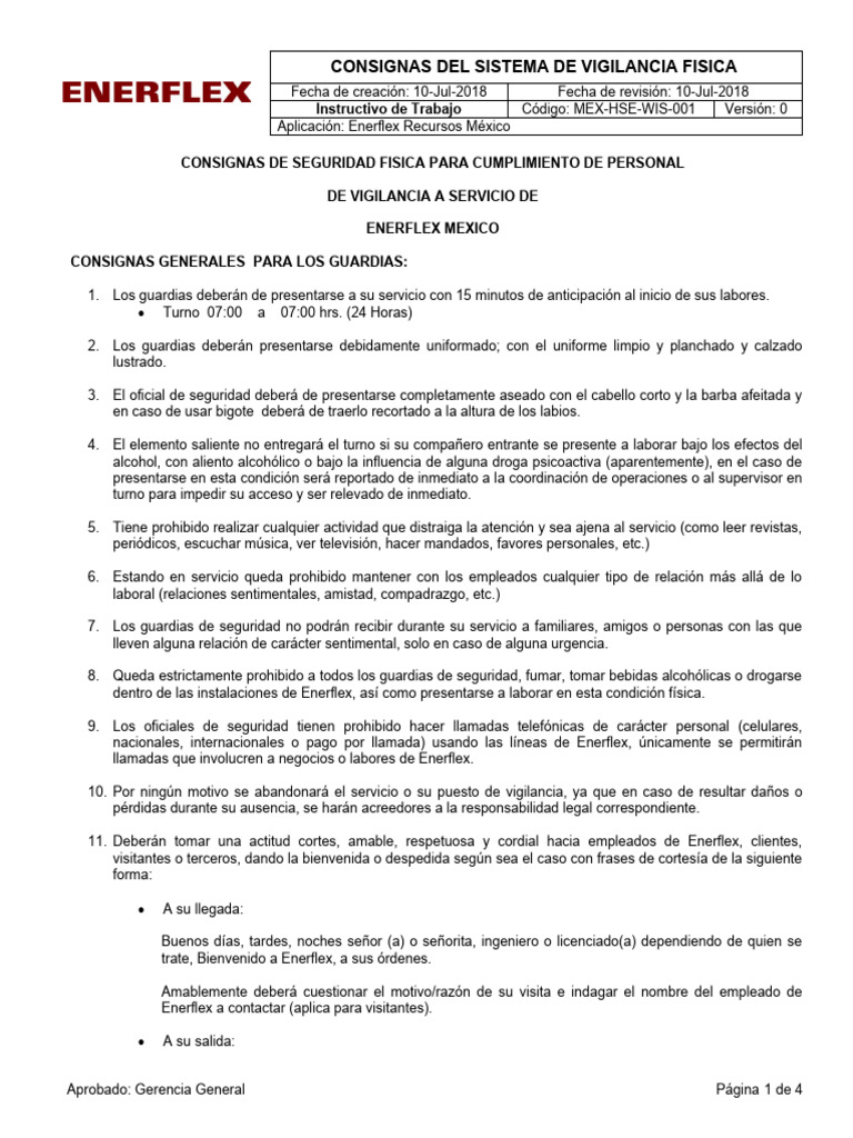 Consignas de Seguridad para Vigilantes Enerflex | PDF | Guardia de ...
