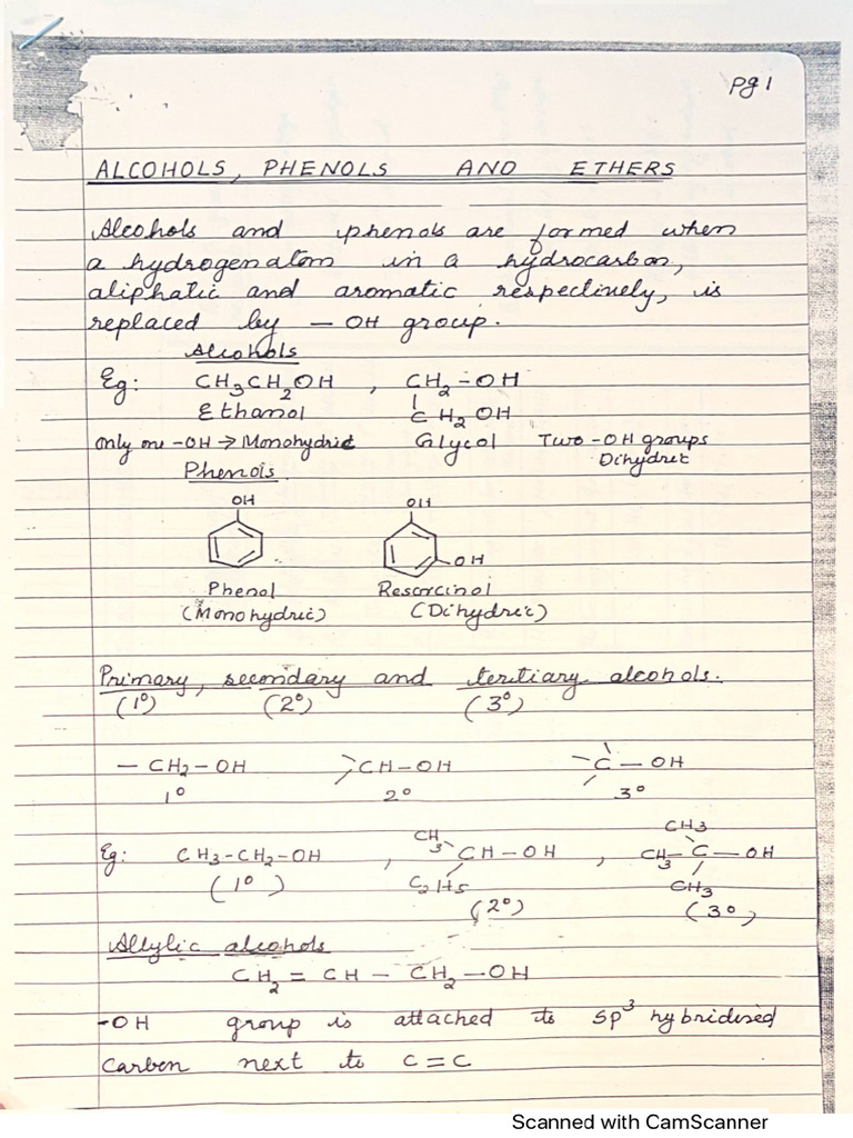 Alcohols, Phenols and Ethers Notes | PDF