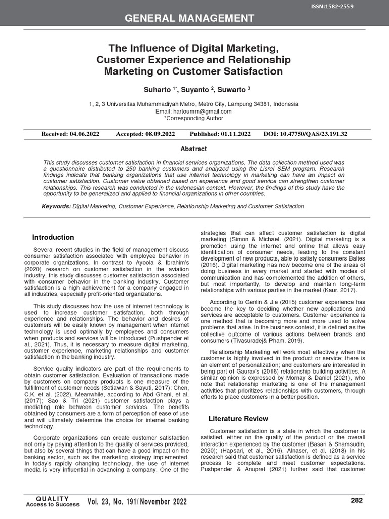 Digital Marketing's Impact on Customer Satisfaction | PDF | Structural ...