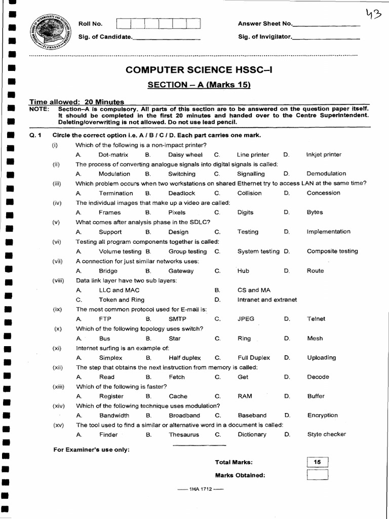 Class 11 Computer Science Past Paper 2017 | PDF Class 11 Computer Science Past Paper 2017 | PDF