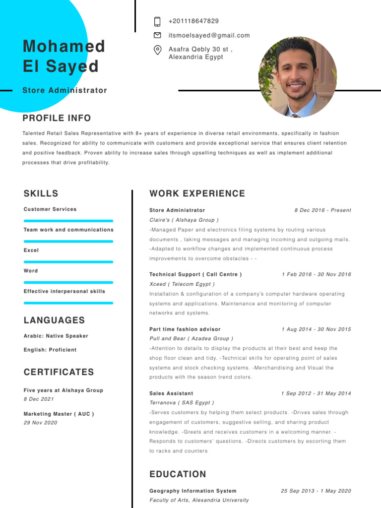 Mohamed El Sayed's CV | PDF | Sales | Computing