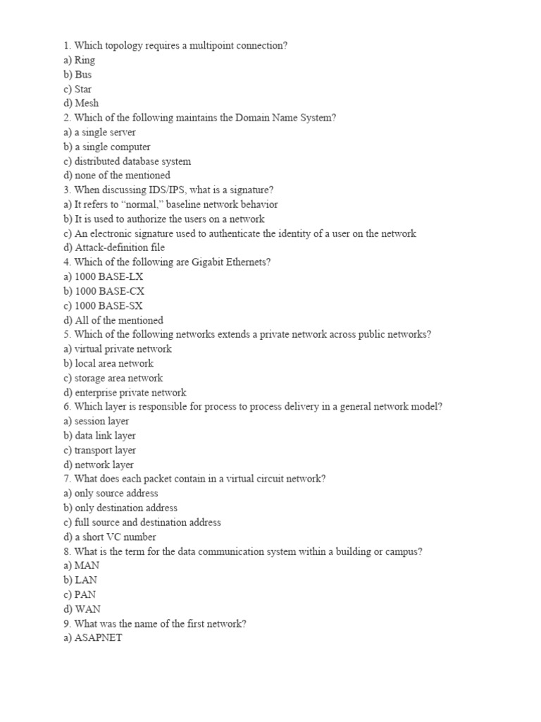 Computer Networking Quiz Questions | PDF | Computers | Technology ...
