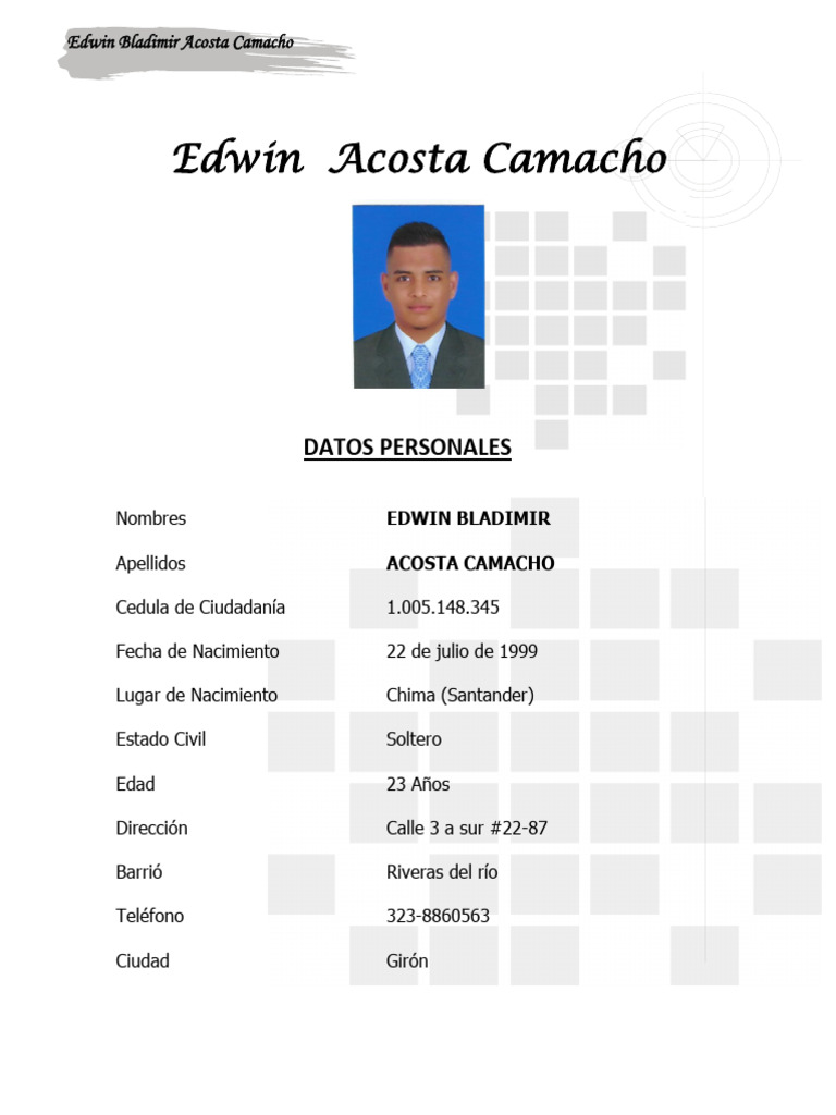Currículum de Edwin Acosta Camacho | PDF