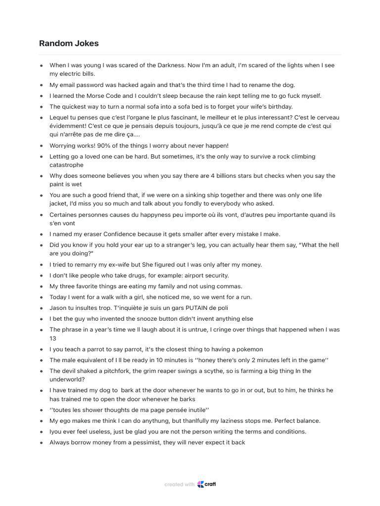 Random Jokes | PDF | Mystery, Thriller & Crime Fiction