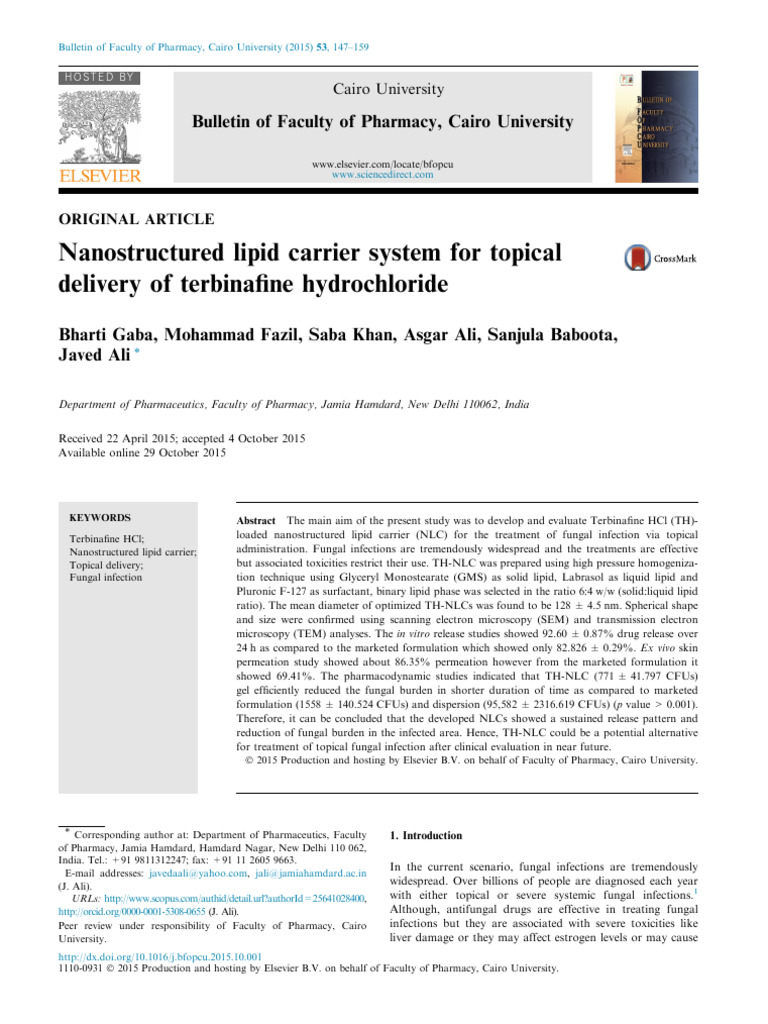 Nanostructured Lipid Carrier System For Topical De Pdf Physical Chemistry Physical Sciences