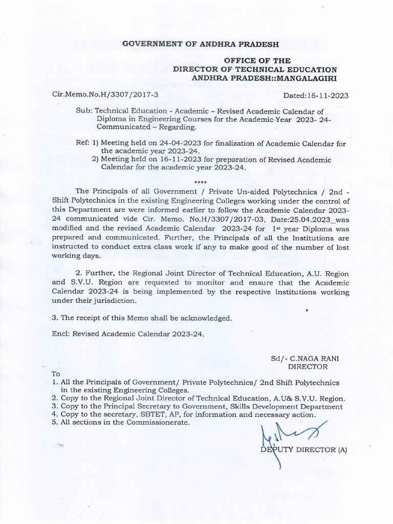 Academic Calender 2023-24 For First Year Students | PDF