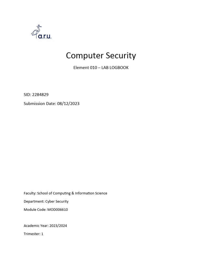 Computer Security Log Book | PDF | Windows Registry | Security