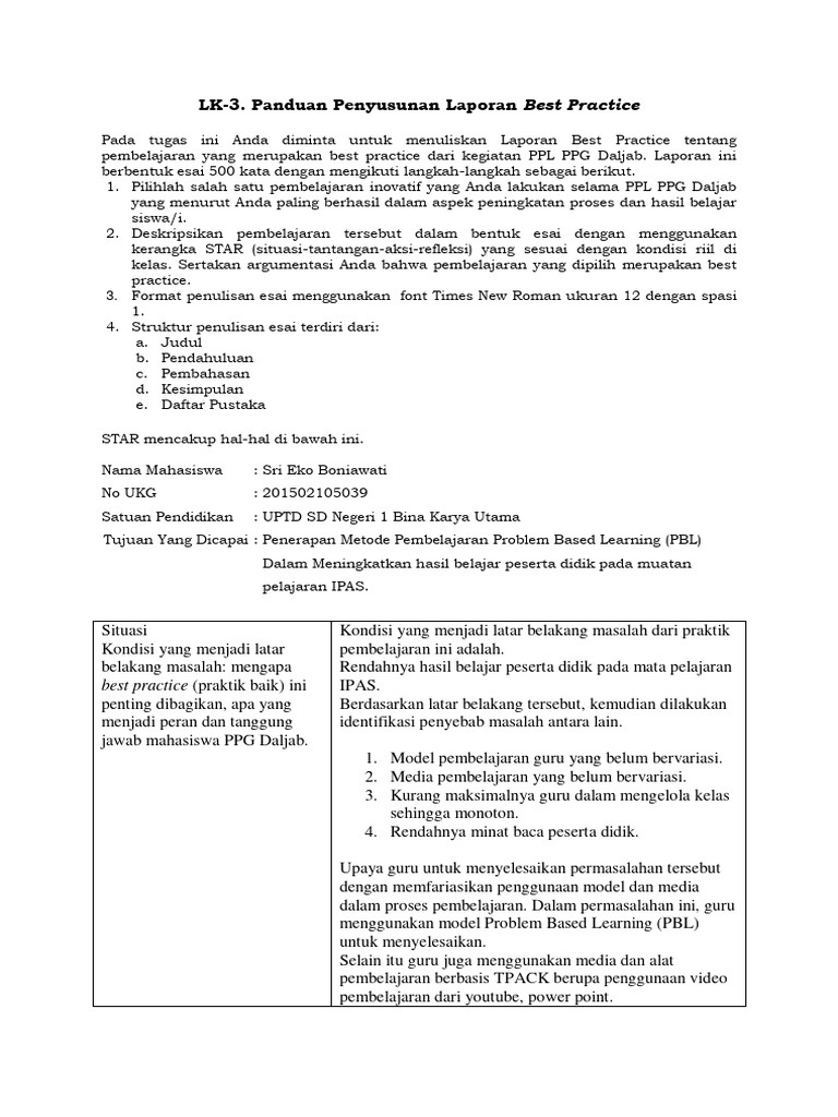 Laporan Best Practice PBL dalam Pembelajaran | PDF | Karier & Perkembangan