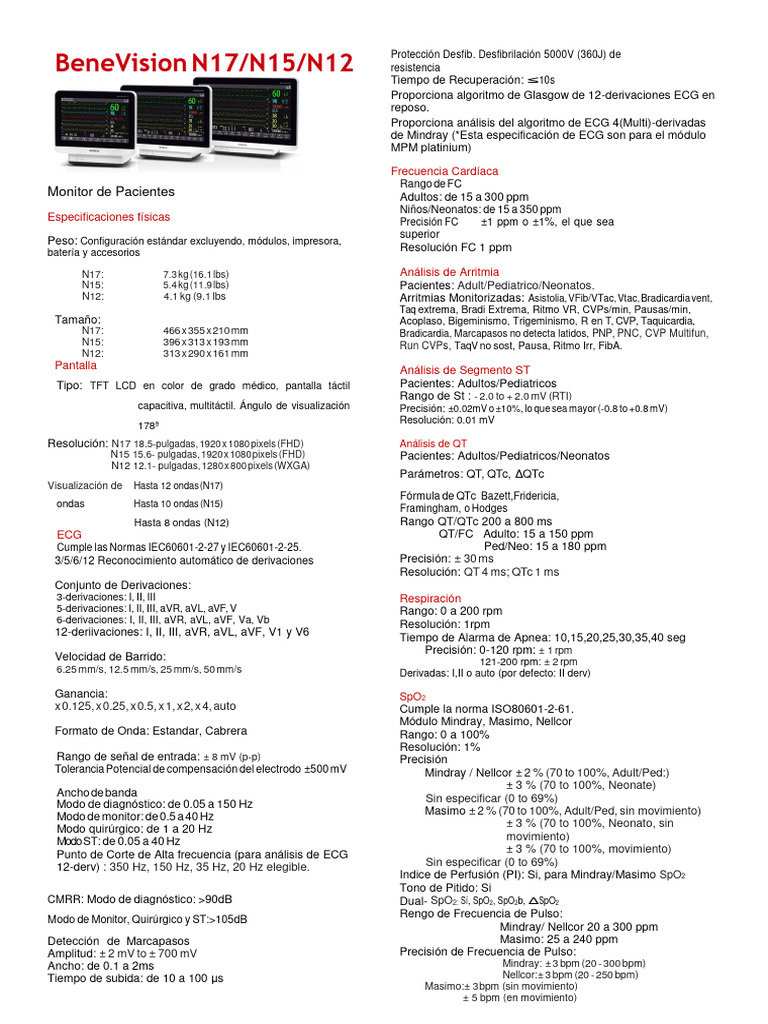 BeneVision N17&N15, N12 Ficha Técnica en Español | PDF | Ieee 802.11 | USB