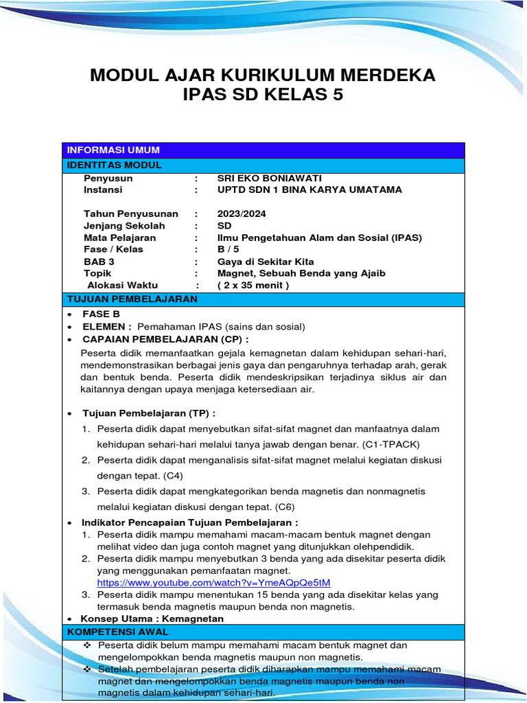 Modul Ajar Kelas 5 Bu Eko 2 | PDF
