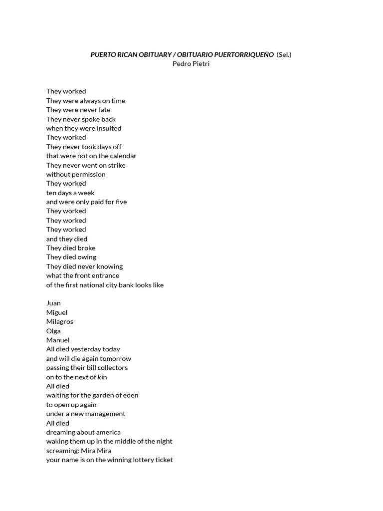 Obituario Puertorriqueño Invitación Al Polvo (Sel.) | PDF | Poetry