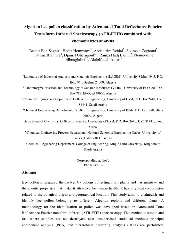 Algerian Bee Pollen Classification by Attenuated Total Reflectance Fourier Transform Infrared ...