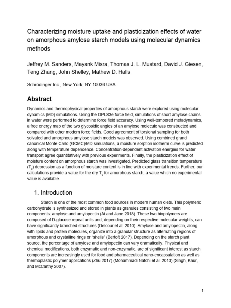 Characterizing Moisture Uptake and Plasticization Effects of Water On ...