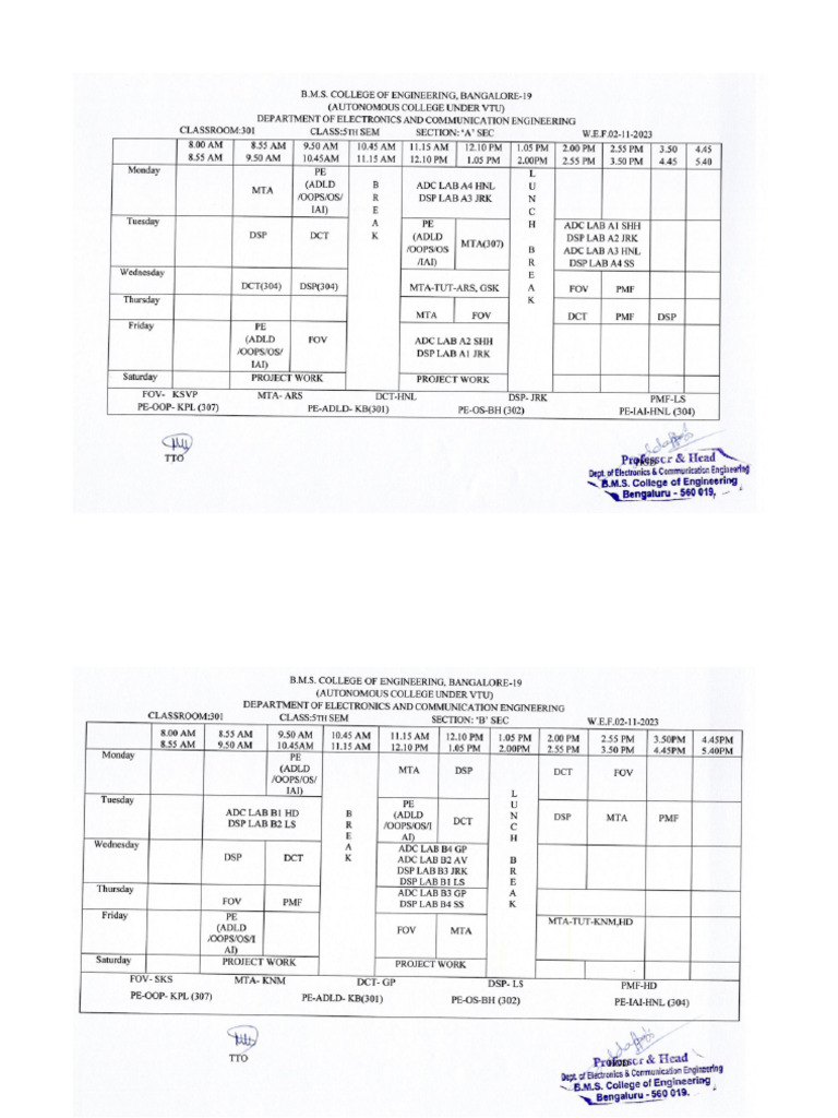 UG 5TH SEM TIMETABLE-2023-24 ODD Docx | PDF
