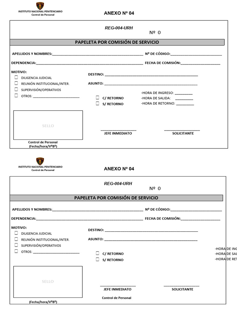 Papeleta de Comision de Servicio - 4 | PDF