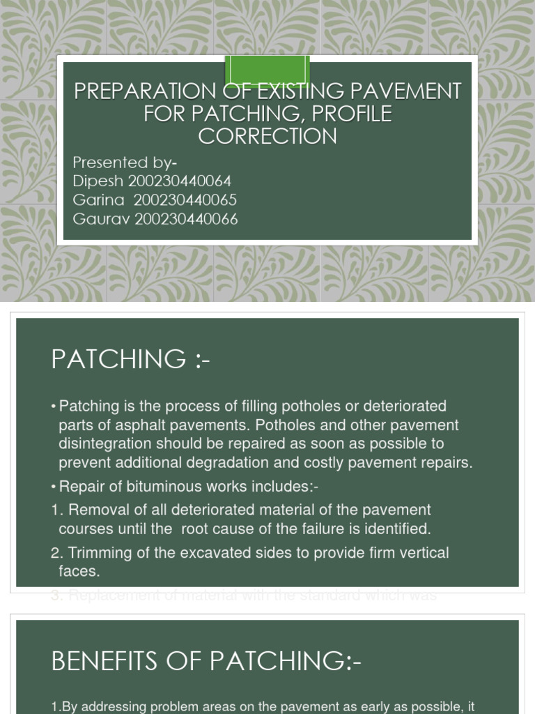 Preparation of Existing Pavement For Patching, Profile Correction | PDF ...