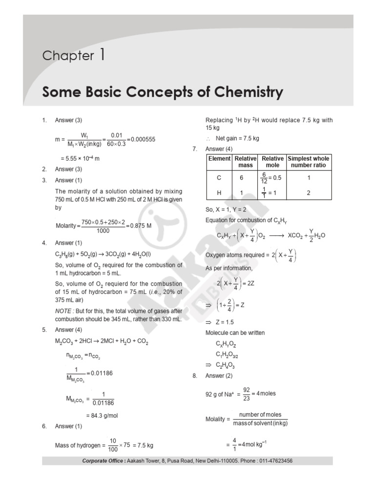 C - Sol - Ch-01 - Some Basic Concepts of Chemistry | Download Free PDF | Mole (Unit) | Molar ...